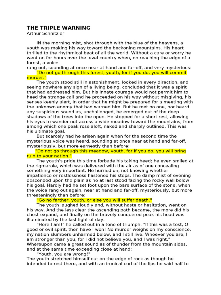 The Triple Warning (Story and Questions) - 1 | PDF