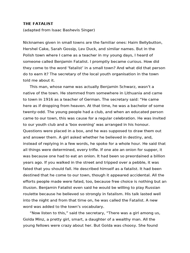 The Fatalist (Story and Questions) - 1 | PDF