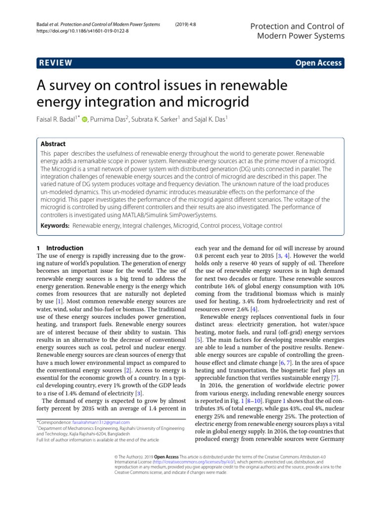 A Survey On Control Issues in Renewable Energy Integration and Microgrid | PDF | Electrical Grid ...
