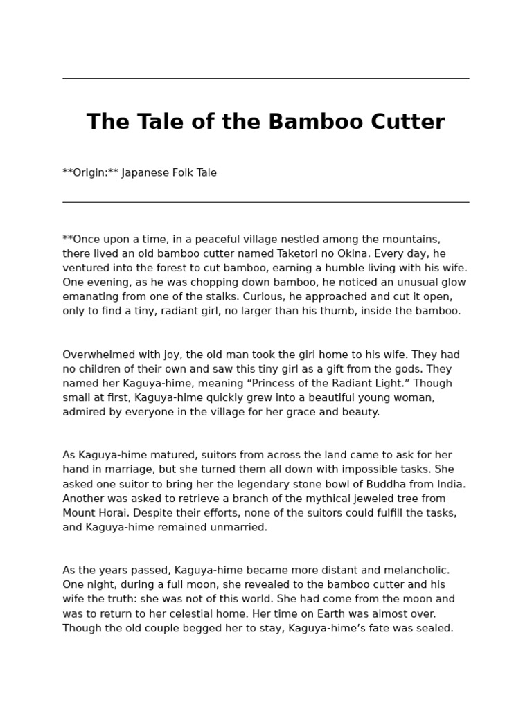 The Tale of The Bamboo Cutter Japanese Folk Tale | PDF