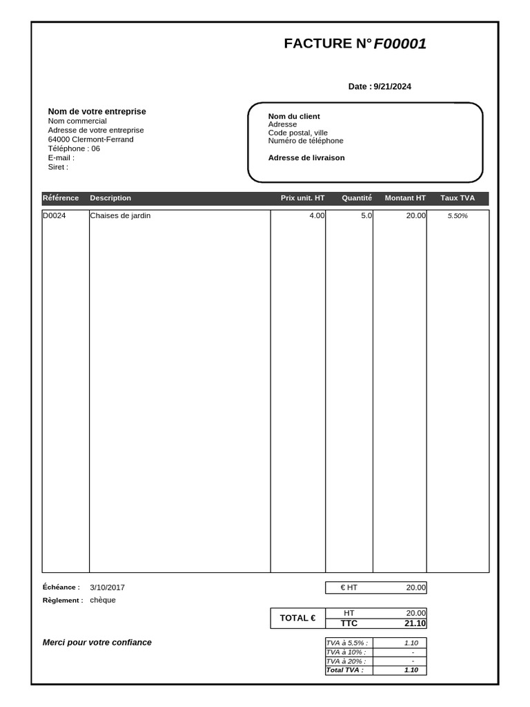 Modele Facture Excel Gratuit 1 | PDF