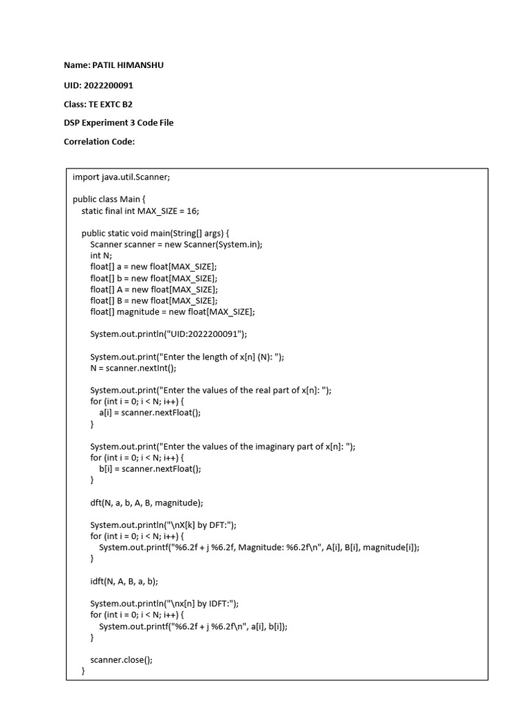 DSP Exp3 Codefile B2 091 | PDF