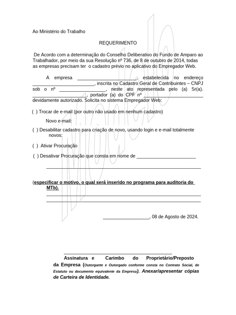 Requerimento - Empregador WEb MODELO | PDF