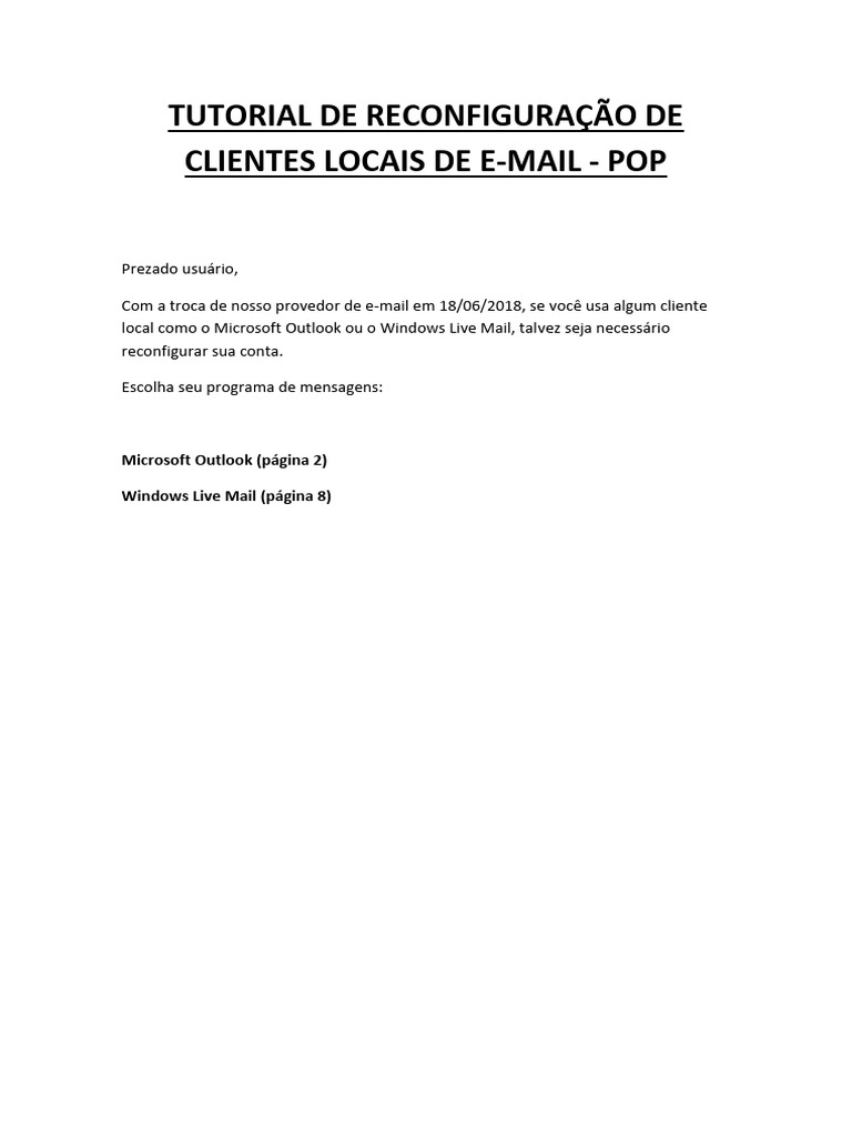 EMAIL - Tutorial Reconfiguração - POP | PDF