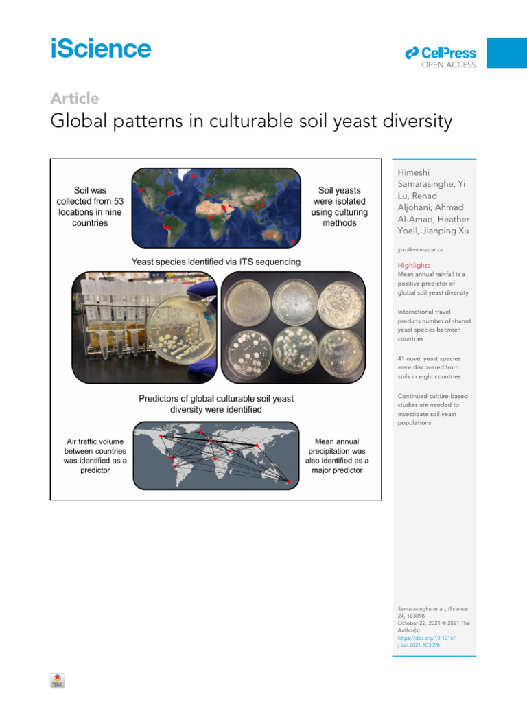 Global Patterns in Culturable Soil Yeast Diversity | PDF