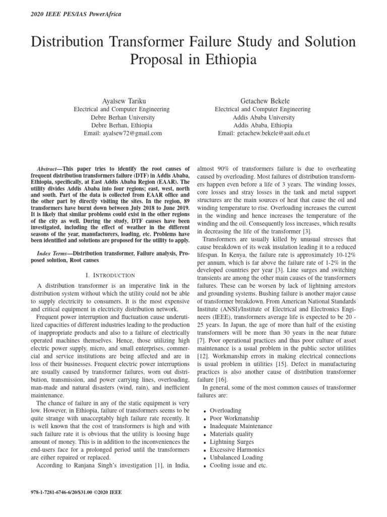 Distribution Transformer Failure Study and Proposed Solution in ...