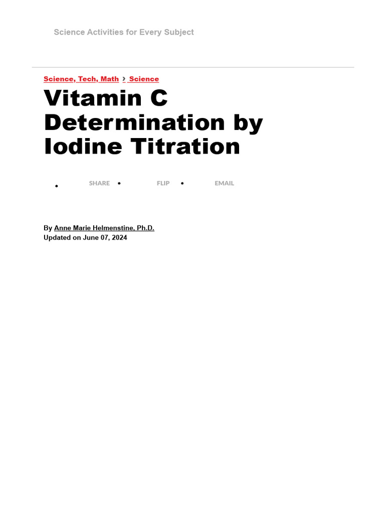 Vitamin C Determination by Iodine Titration 606322 Print | PDF
