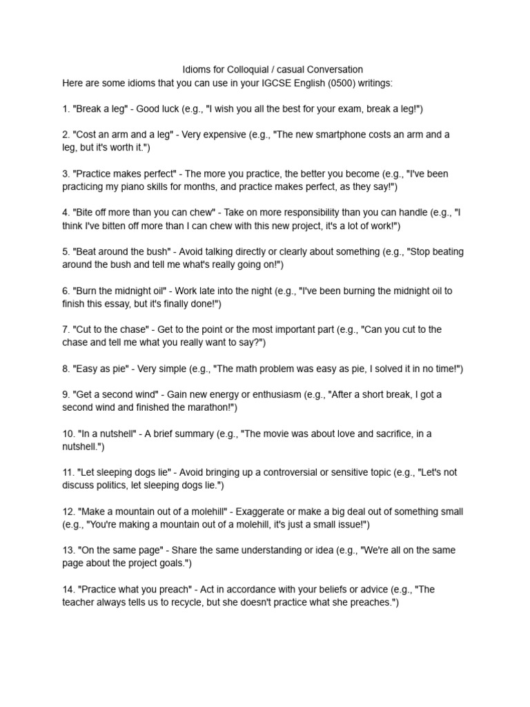 Idioms For Colloquial Conversation | PDF