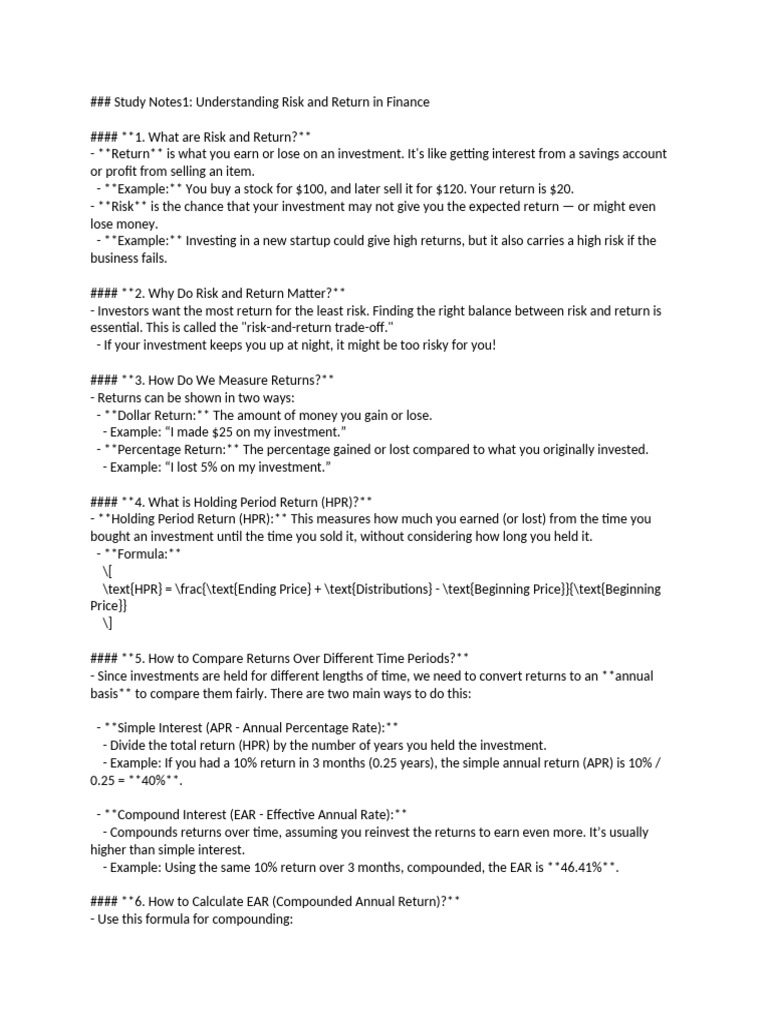 Risk and Return in Finance Explained | PDF | Investing | Finance ...