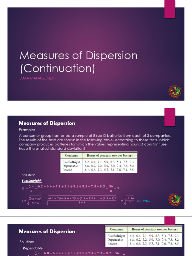 Lecture Notes Measure of Dispersion Cont. and Relative Position | PDF
