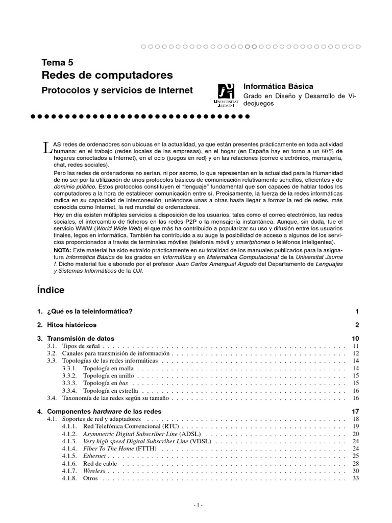Tema 5 Redes de Computadores Protocolos y Servicios de Internet (UJI ...