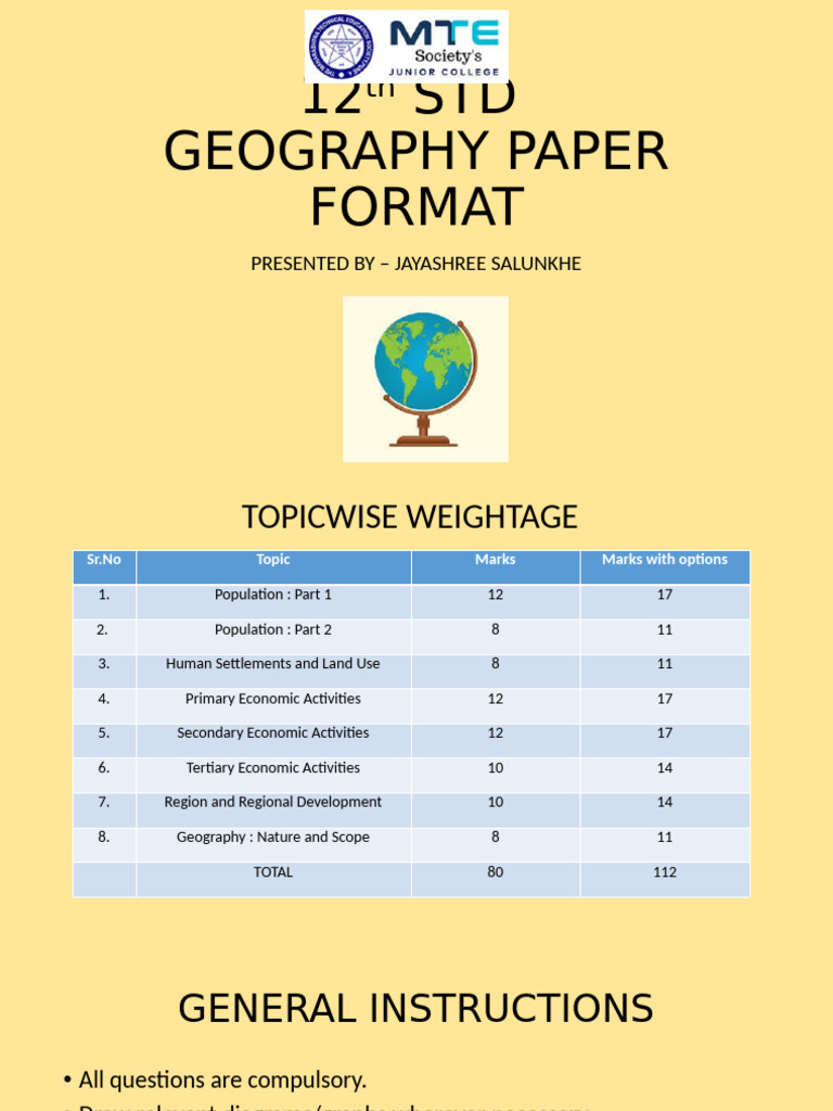 12th Geography Paper Pattern | PDF