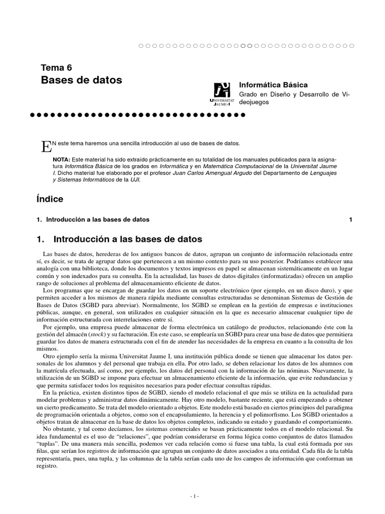 Introducción a Bases de Datos en Informática | PDF | Bases de datos | Base de datos relacional