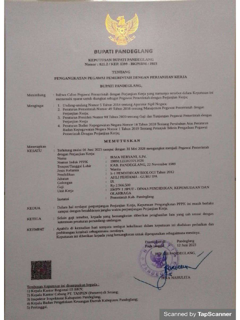 Irma Heryani - IPA - Scan SK Kepegawaian Terakhir | PDF