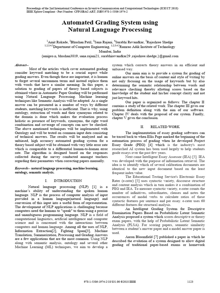 Automated Grading System Using Nlp Pdf