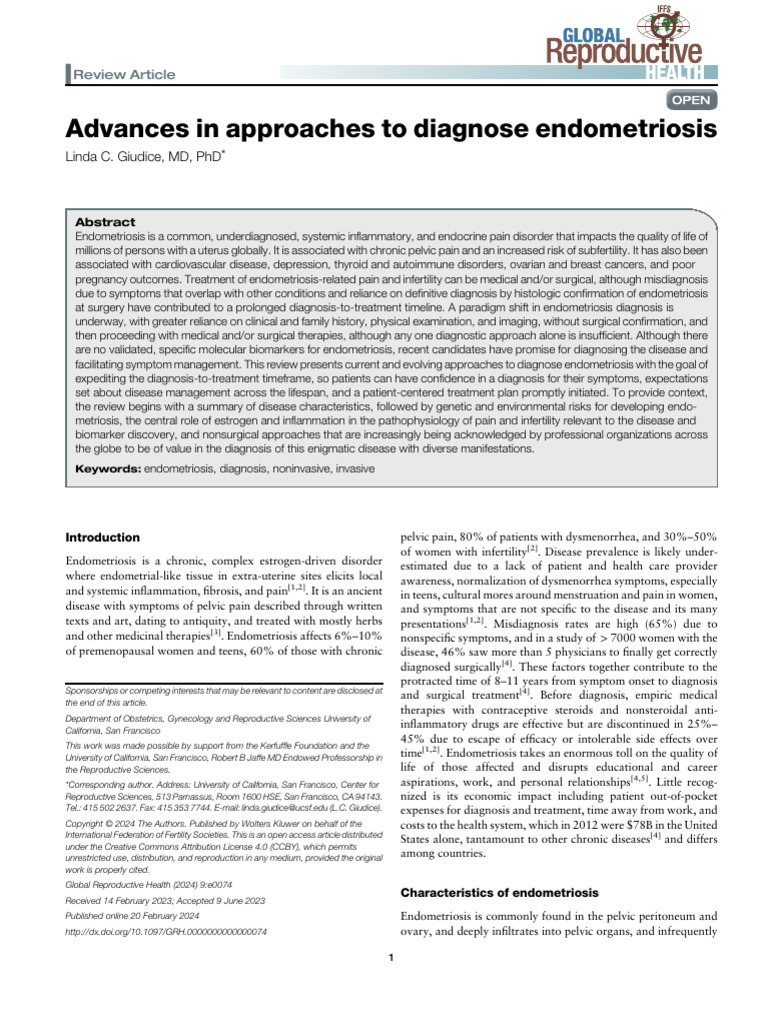 Advances in Approaches To Diagnose Endometriosis.3 | PDF