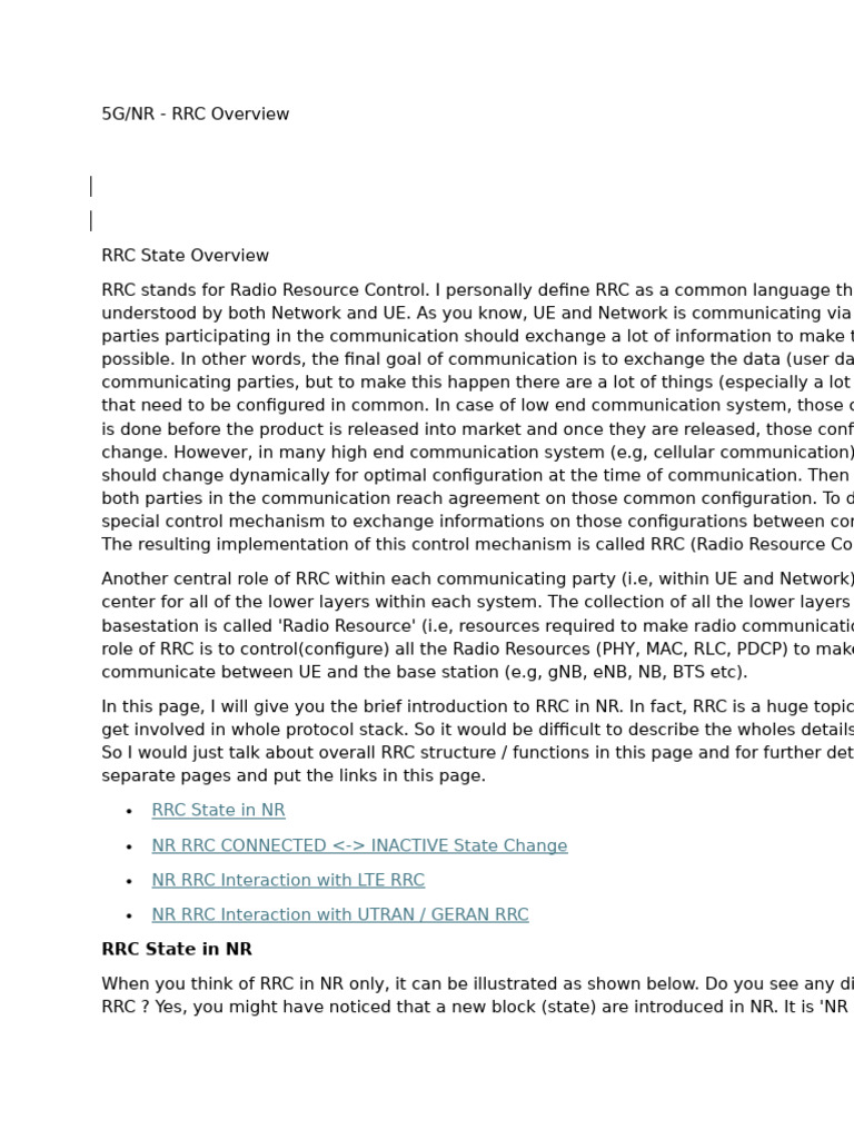 5G NR RRC Overview | PDF