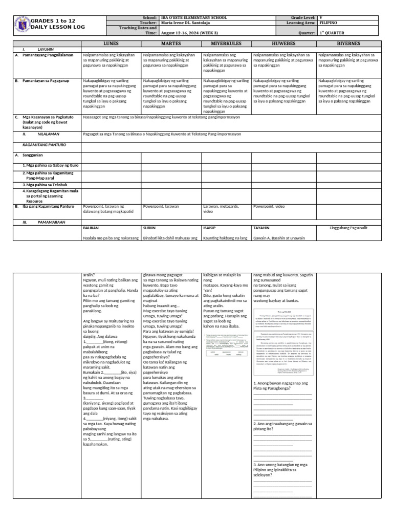 DLL_FILIPINO 5_Q1_W3 | PDF
