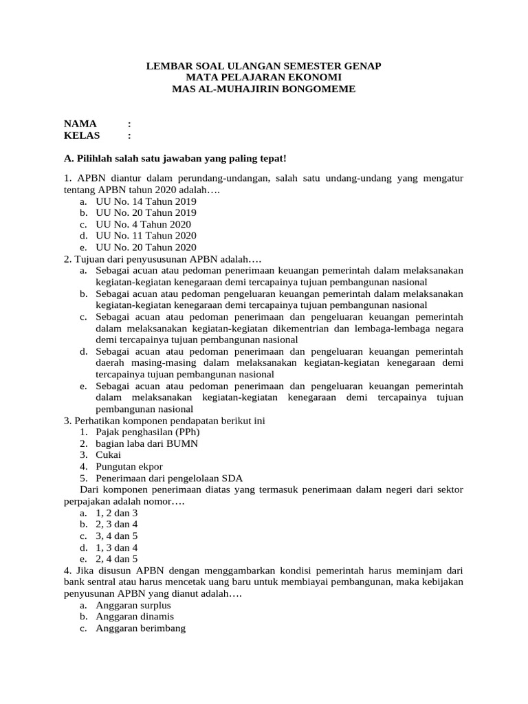 Soal Ulangan Ekonomi Kelas Xi | PDF