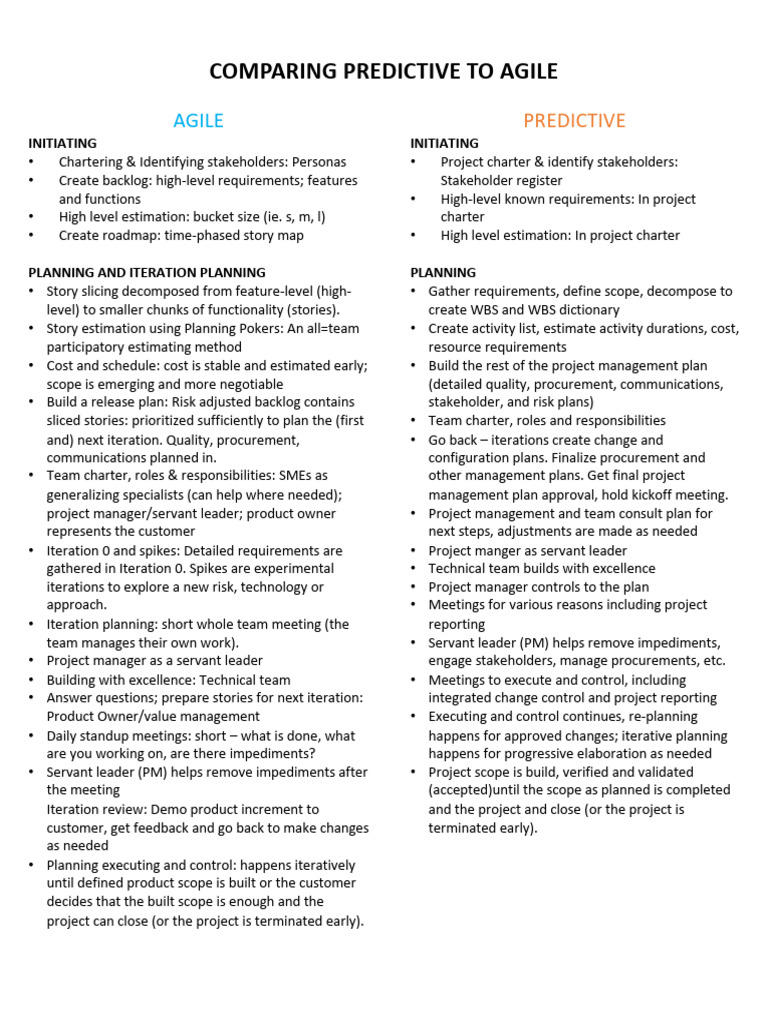 PMP Study Notes - Agile Vs Predictive | PDF | Scrum (Software ...