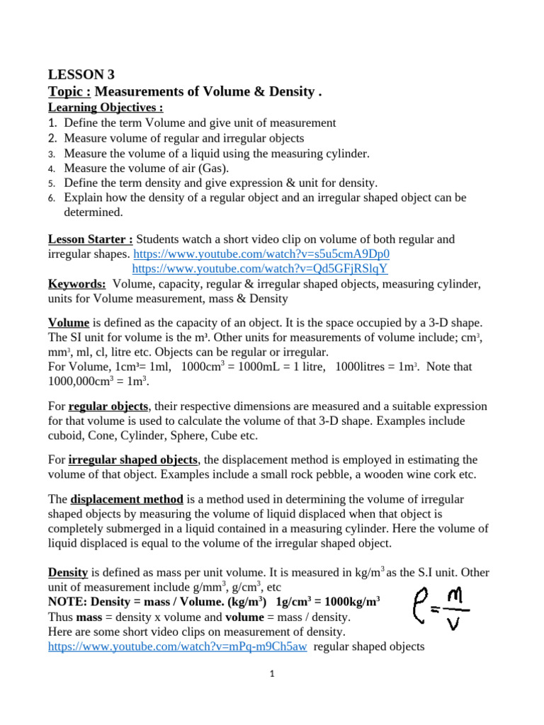 Resource Note On Volume and Density | PDF | Buoyancy | Density