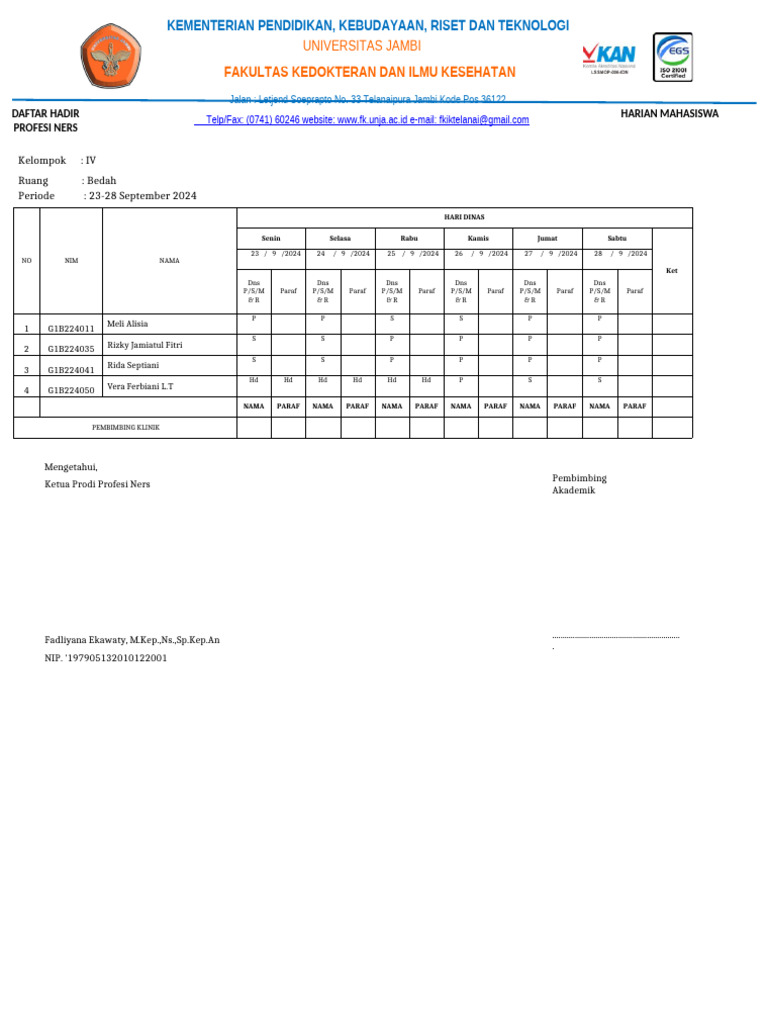 ABSEN (minggu pertama) RUANG BEDAH (KEL. 4) | PDF