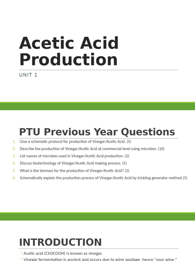 Acetic Acid Production Methods Explained | PDF | Acetic Acid | Fermentation