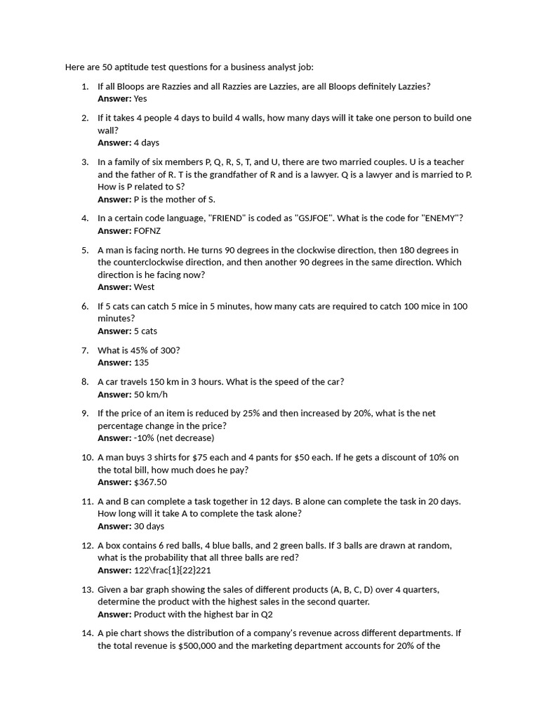 Aptitude Test Business Analyst Job | PDF