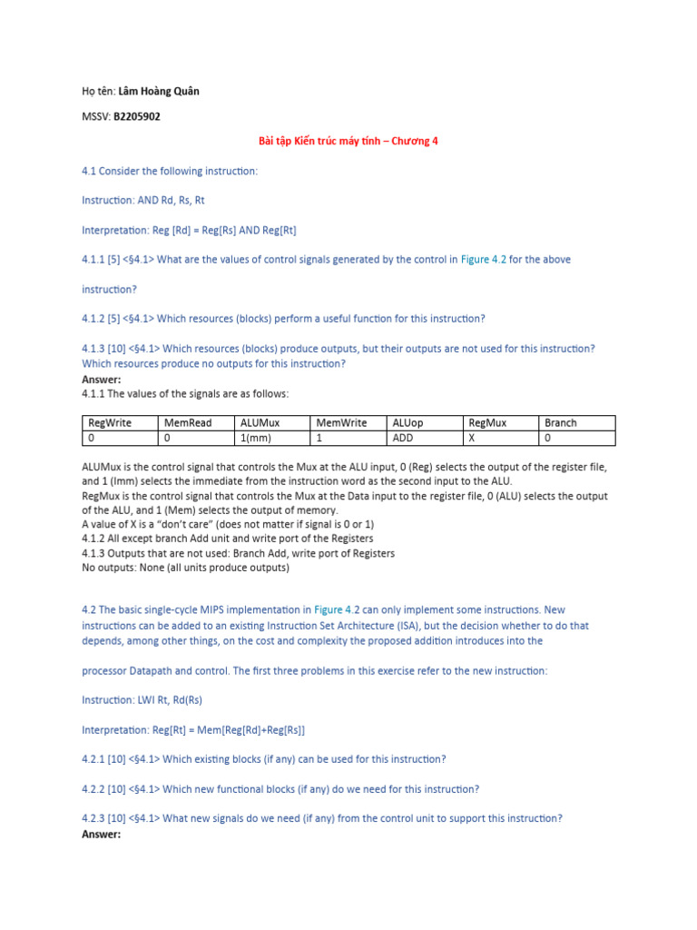 Bai Tap Chuong 4 KTMT | PDF