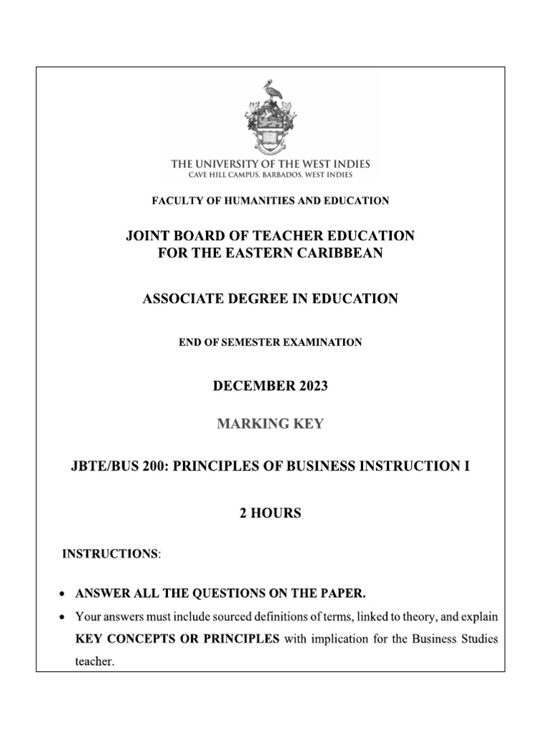 Bus 200 Examination December 2023 (Marking Key) | PDF