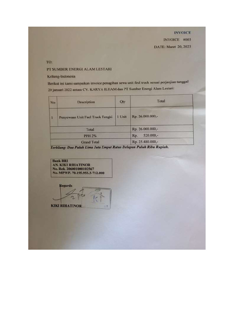 Invoice CV Karya Ilham | PDF