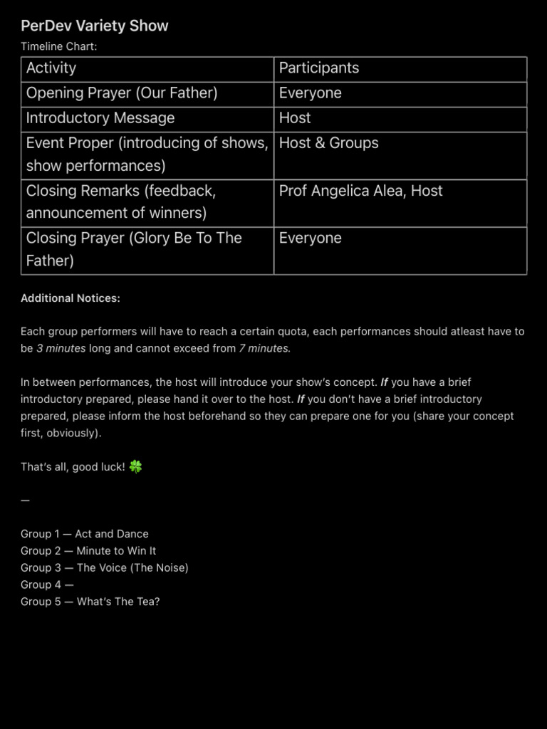 PerDev Variety Show | PDF