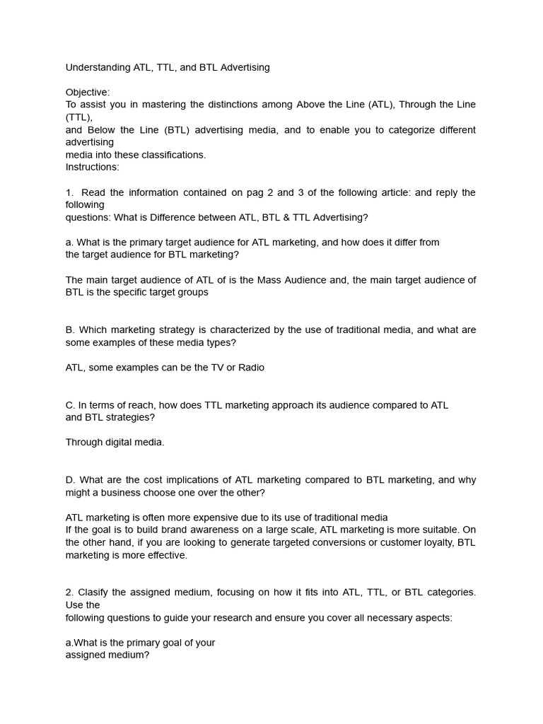 Understanding ATL, TTL, and BTL Advertising | PDF