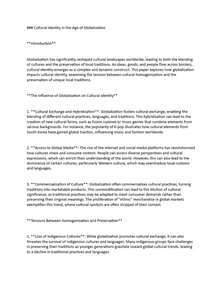 Cultural Identity in The Age of Globalization | PDF