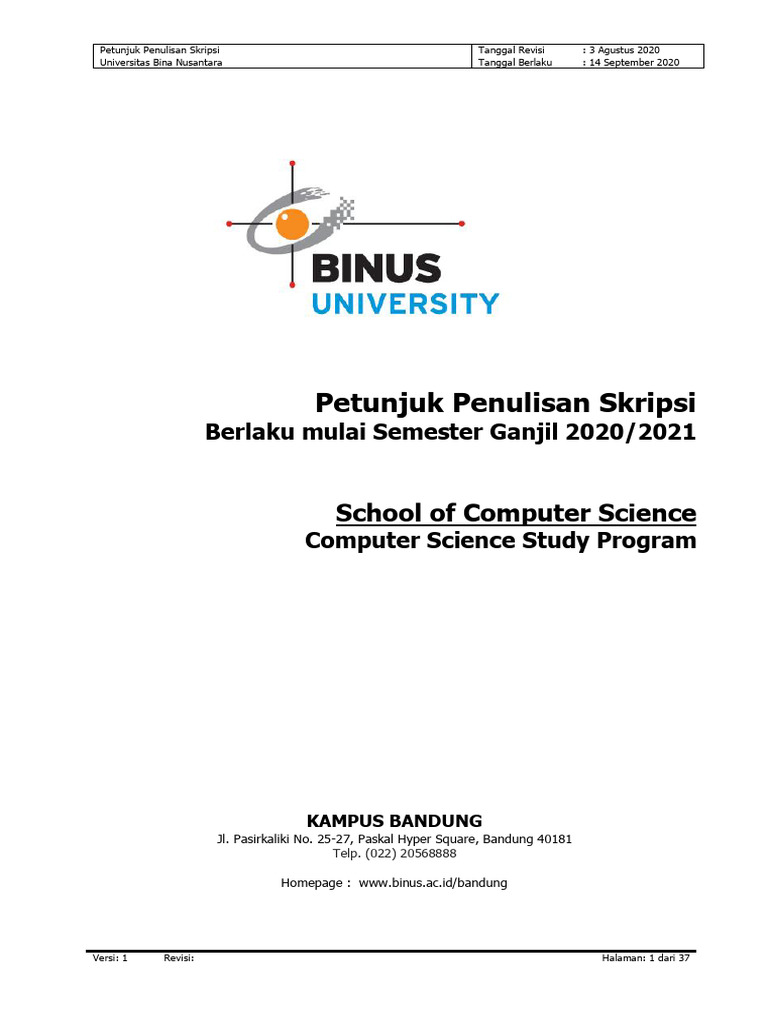 Petunjuk Penulisan Skripsi - Computer Science BINUS Bandung | PDF