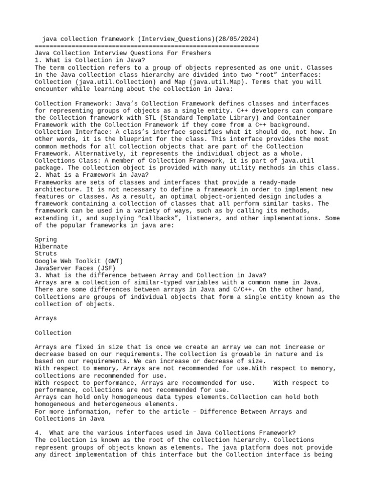 Collections Framework Interview Questions | PDF