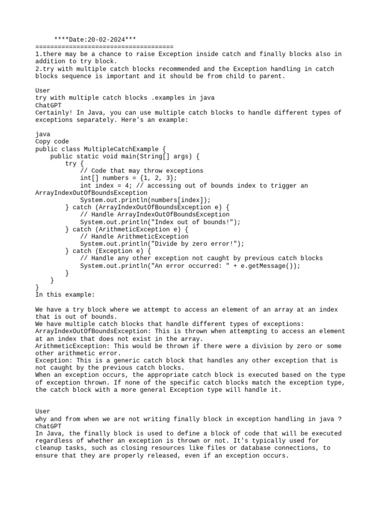Exception Handling Notes | PDF Exception Handling Notes | PDF