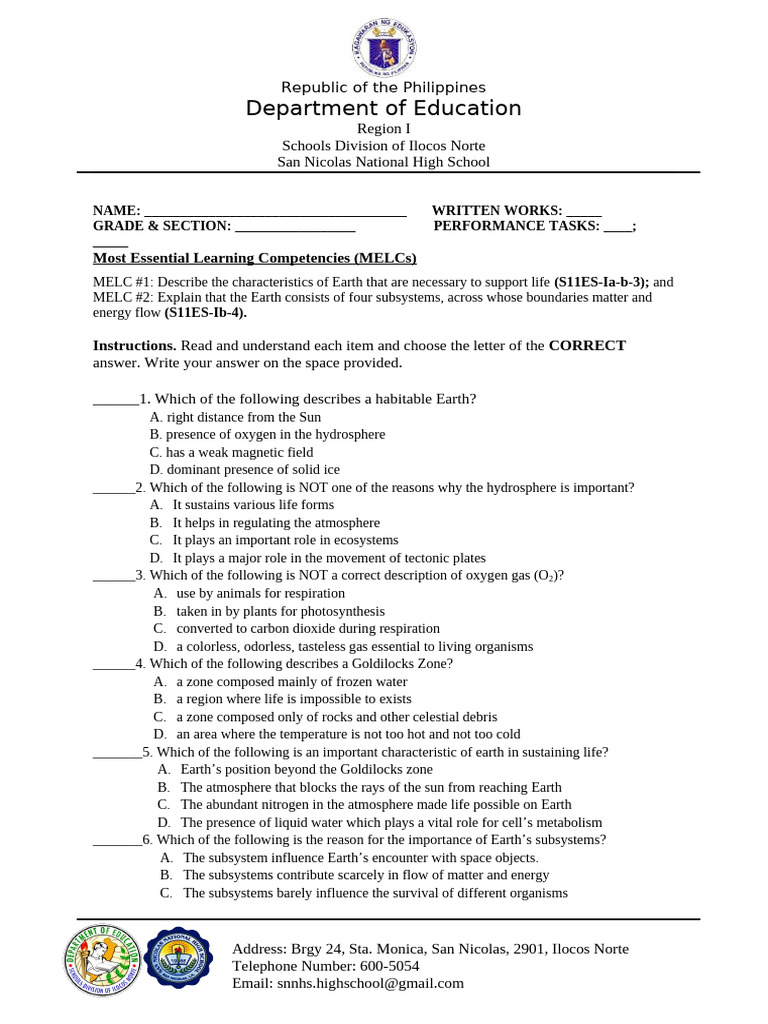 Q1 Earth Science Activity 1 | PDF
