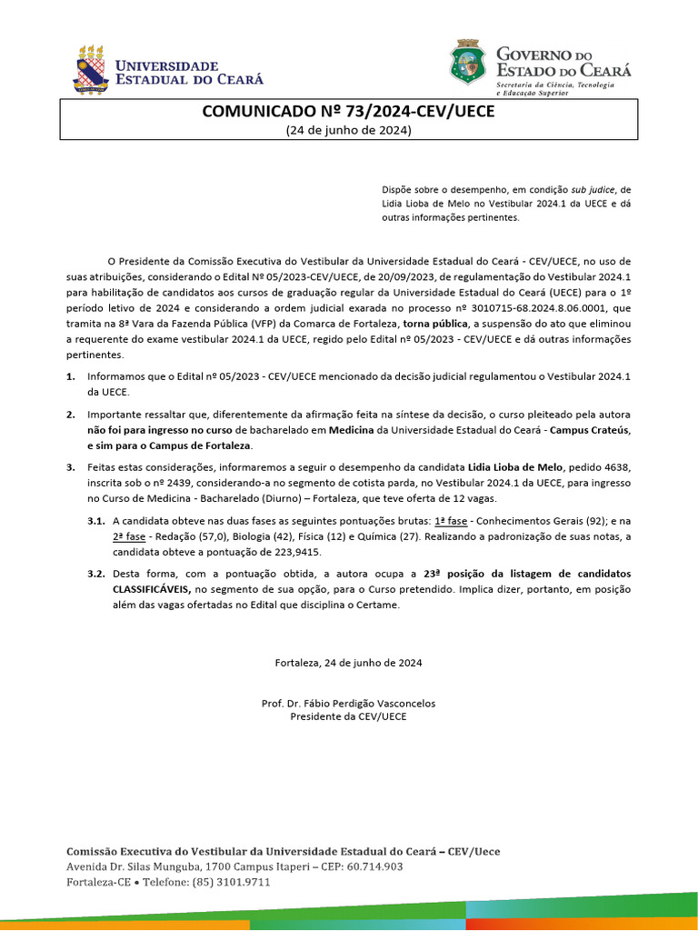 Comunicado 732024 Cev - Uece | PDF