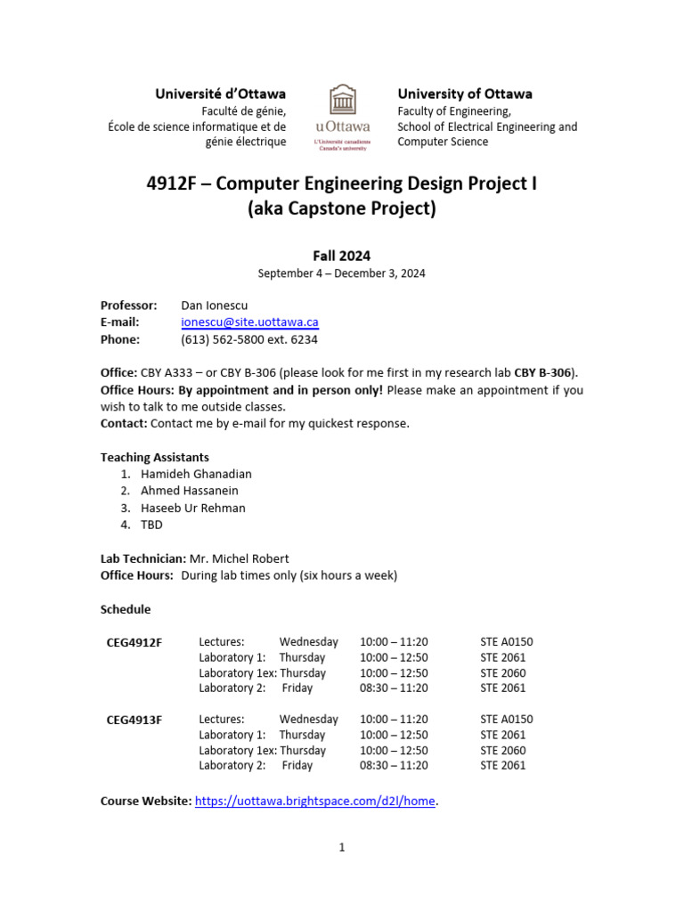 CEG4912 Course Outline 2024F 20240903-01 | PDF