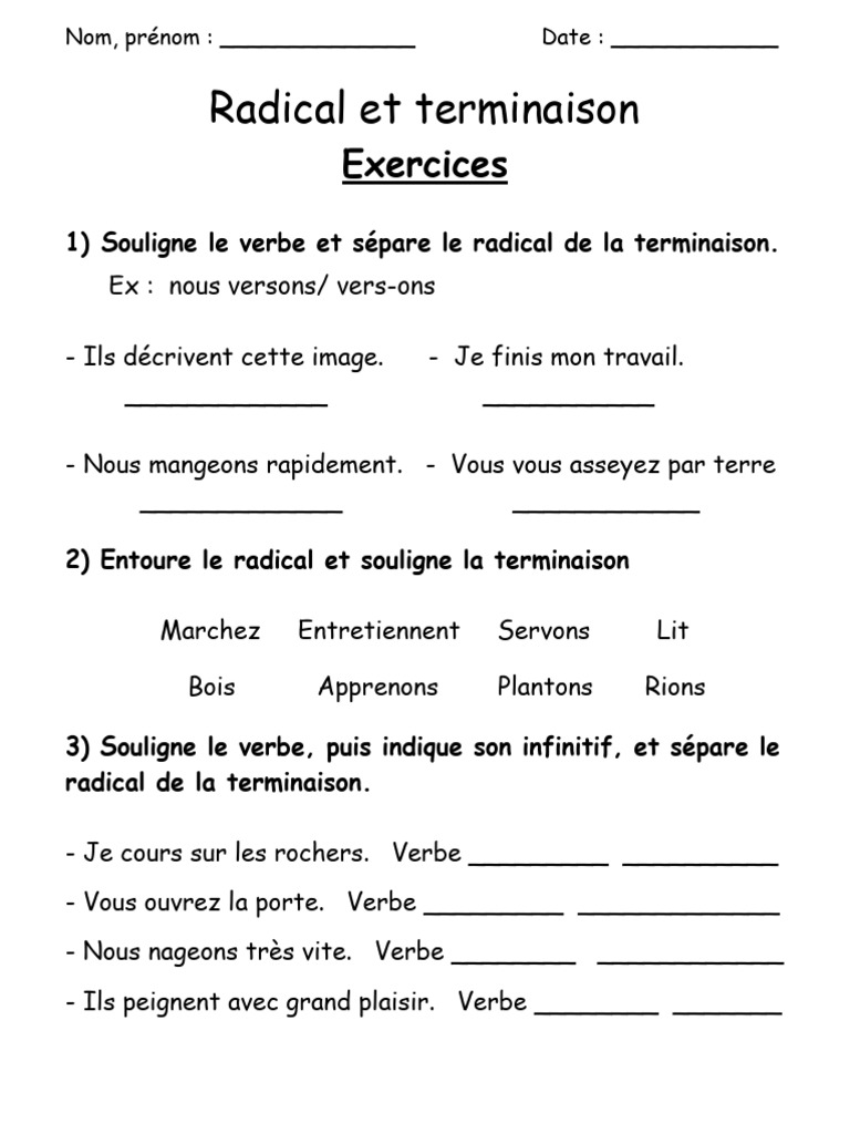Exercices Radical Et Terminaison Cm2 | PDF
