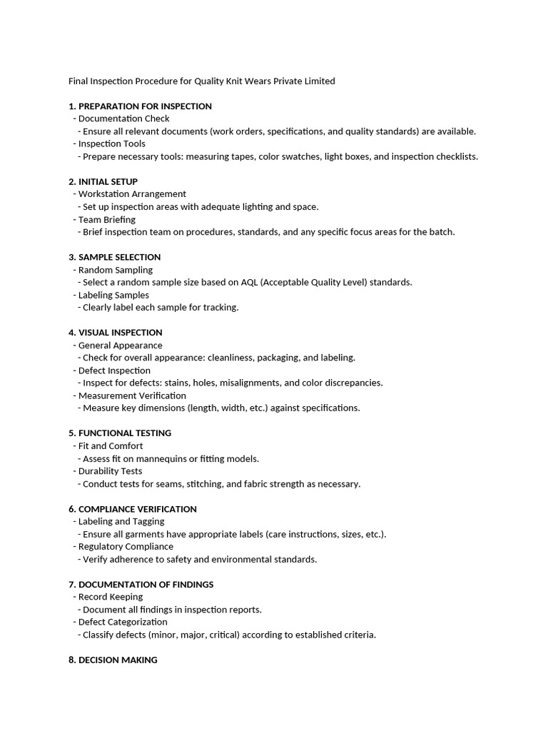 Final Inspection Procedure | PDF