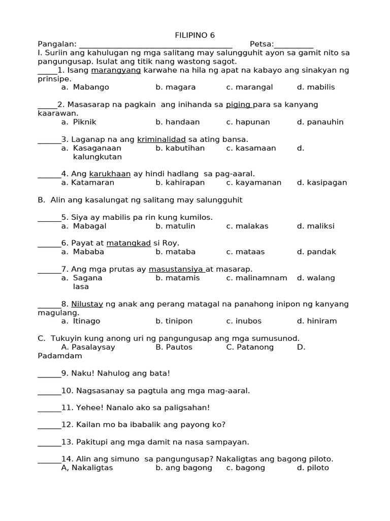 PT - Filipino 6 - Q1 V2 | PDF