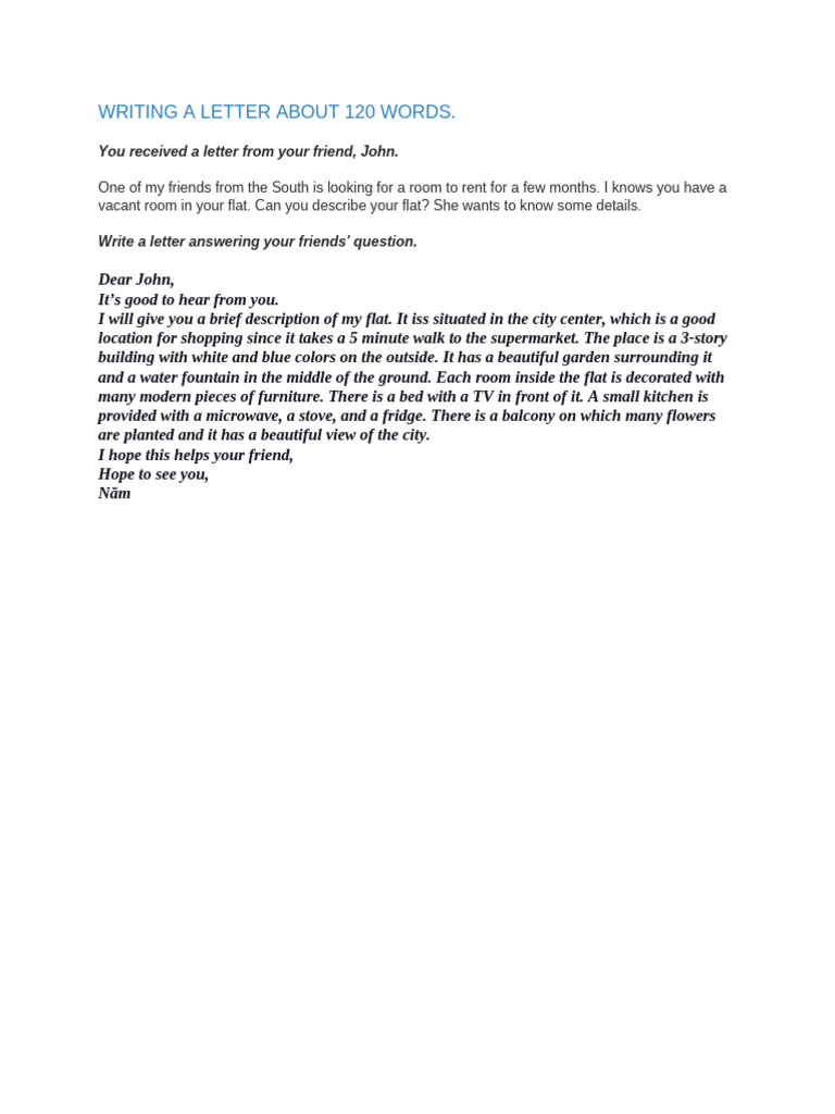 Writing A Letter About 120 Words | PDF