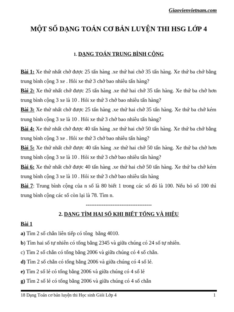 18 Dang Toan Luyen Thi Hoc Sinh Gioi Toan Lop 4 | PDF