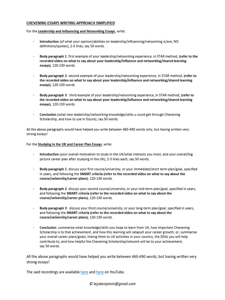 Chevening Essays Writing Guide | PDF | Leadership | Essays