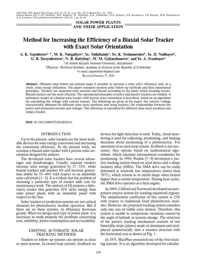 Method For Increasing The Efficiency of A Biaxial Solar Tracker With ...