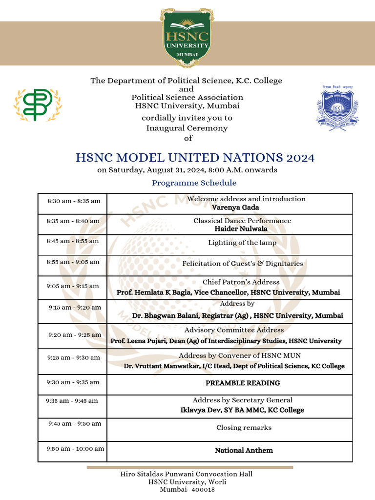 HSNC Mun Event Schedule and Flow | PDF