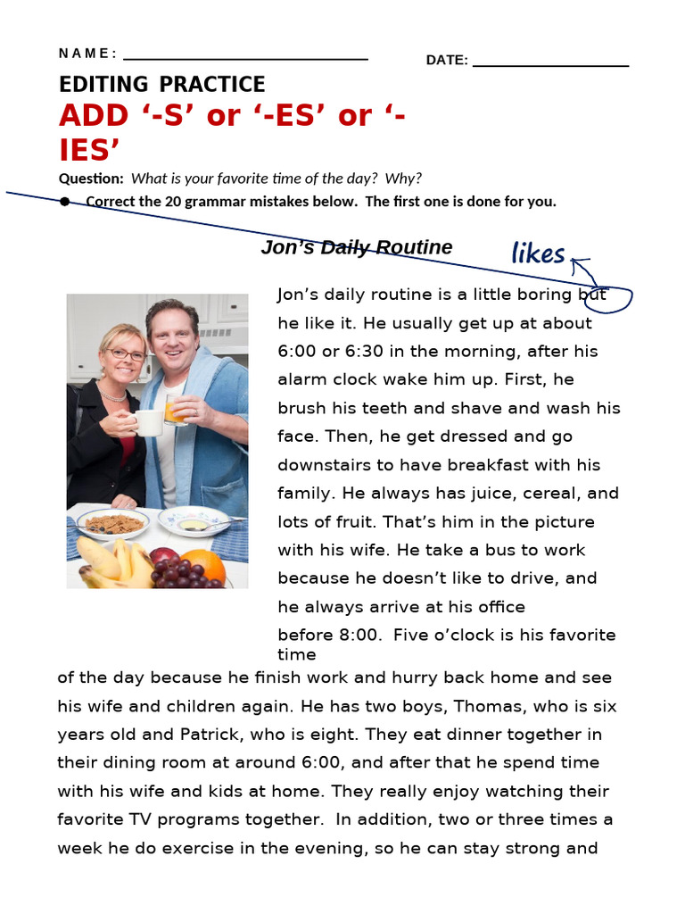 Third Person Verbs Practice | PDF