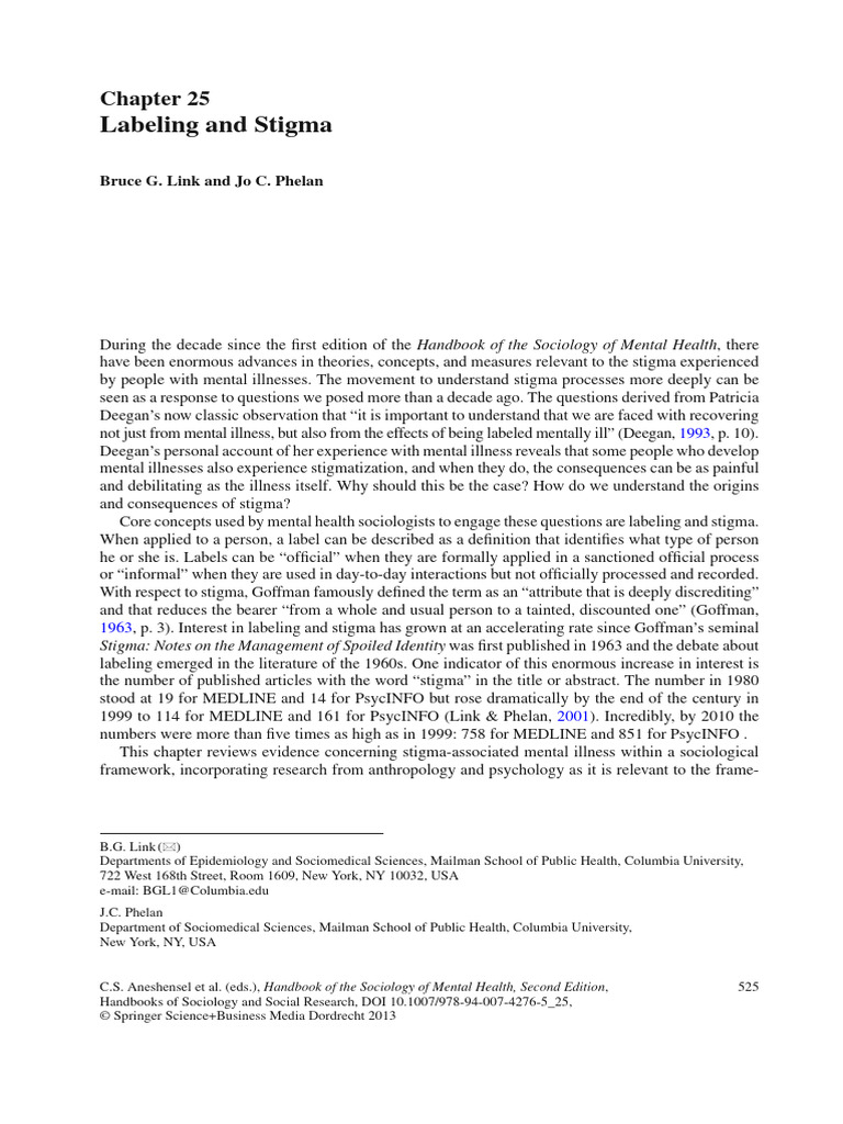 Link - Phelan - 2013 - Labeling and Stigma | PDF